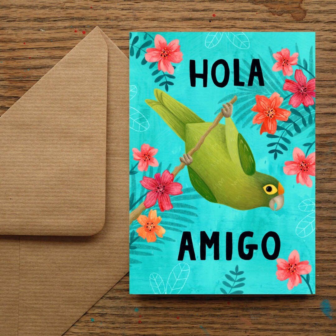 Hola Amigo Parrot Greetings Card: Tropical Friendship Card - Etsy
