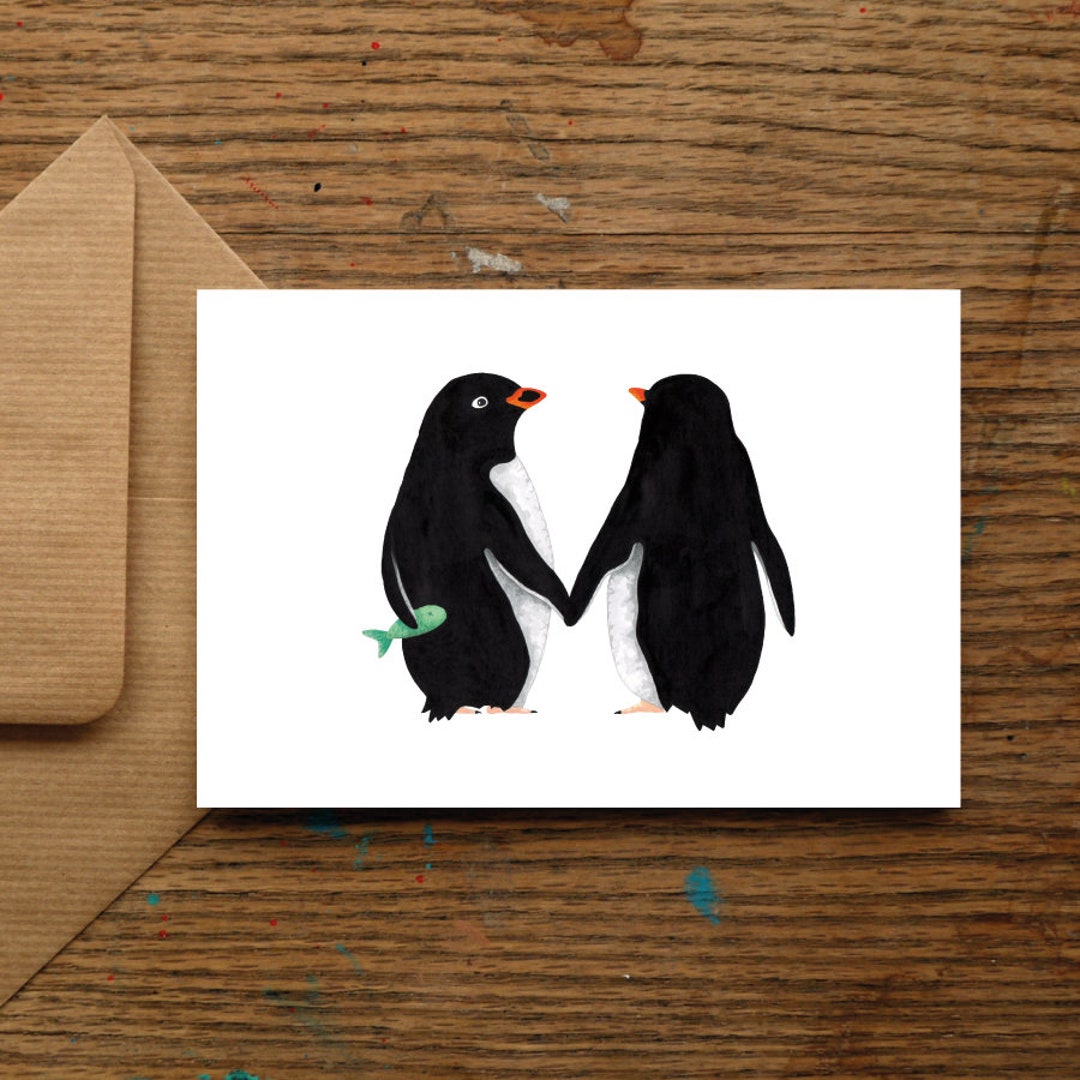 Penguin Anniversary Card | Wedding Card, Engagement Card, Romantic Cute ...