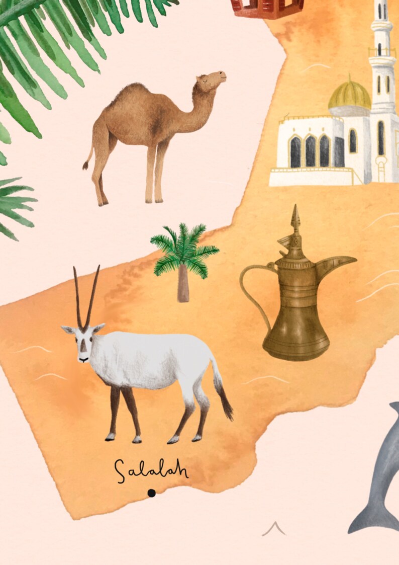 Oman Print Illustrated Map of Oman Christmas Oman - Etsy
