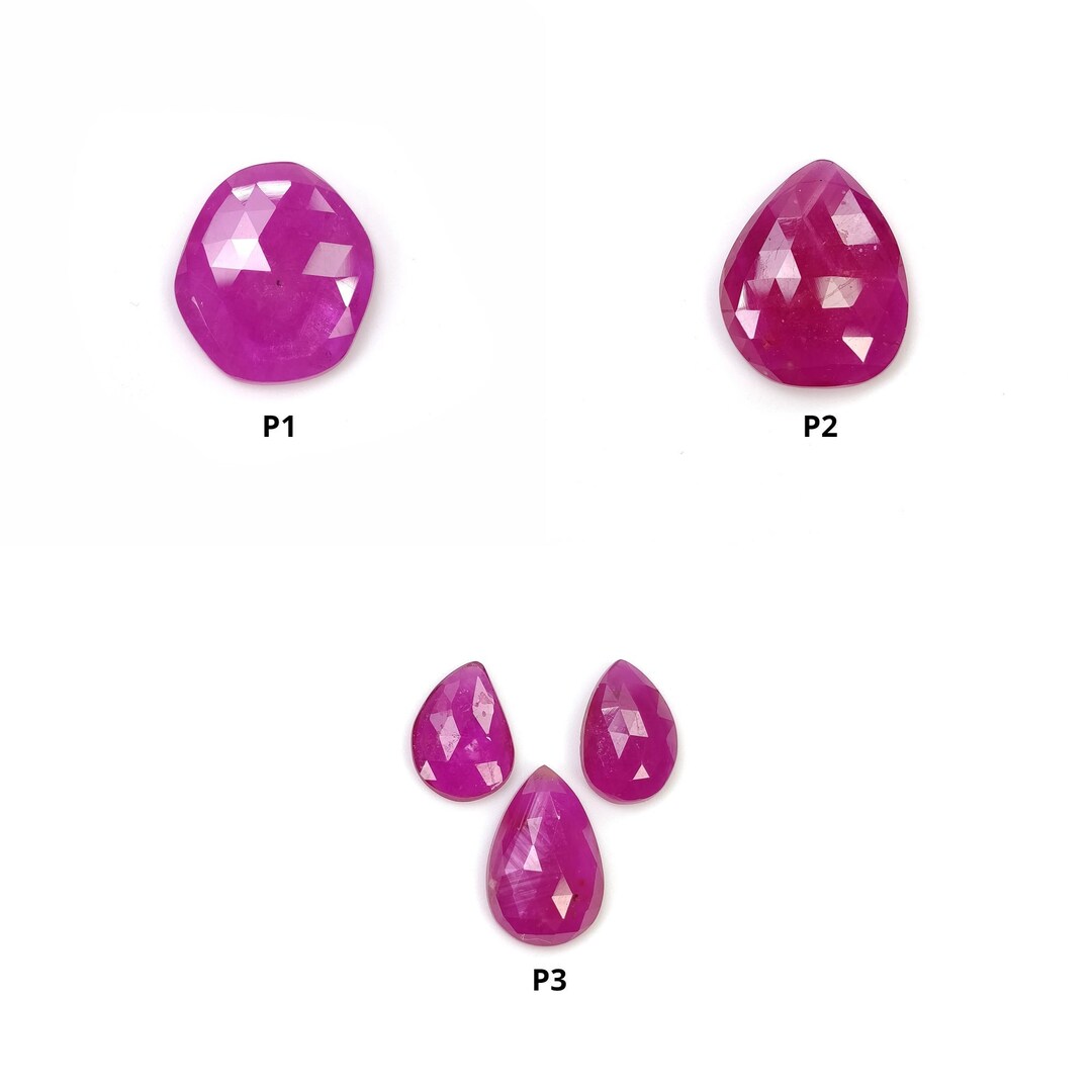 Pinkish Red RUBY Gemstone Rose Cut : Natural Glass Filled Ruby Uneven ...