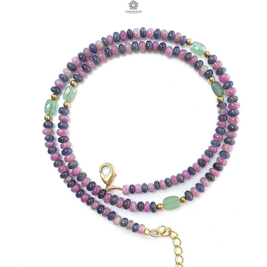 Zoisite Ruby & Blue Sapphire Beads Necklace: 18.54gms Natural Untreated ...