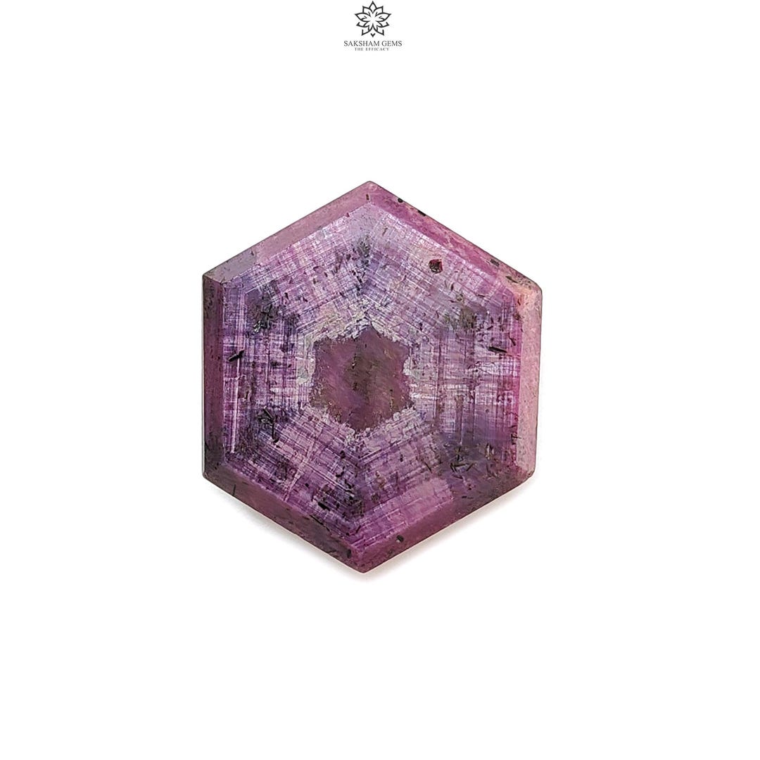 Ruby Trapiche Gemstone Flat Slice: 28.80cts Natural Untreated Unheated Purple Ruby Hexagon Shape ...