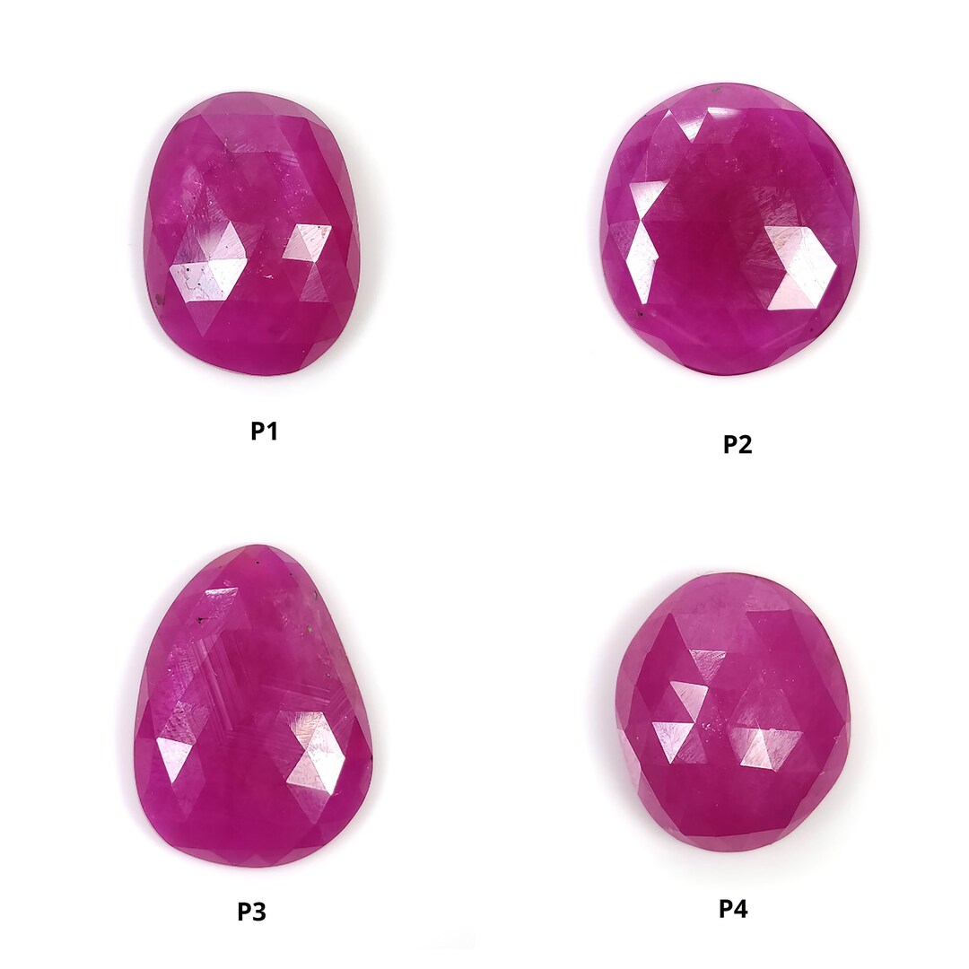 Pinkish Red RUBY Gemstone Rose Cut : Natural Glass Filled Ruby Uneven ...