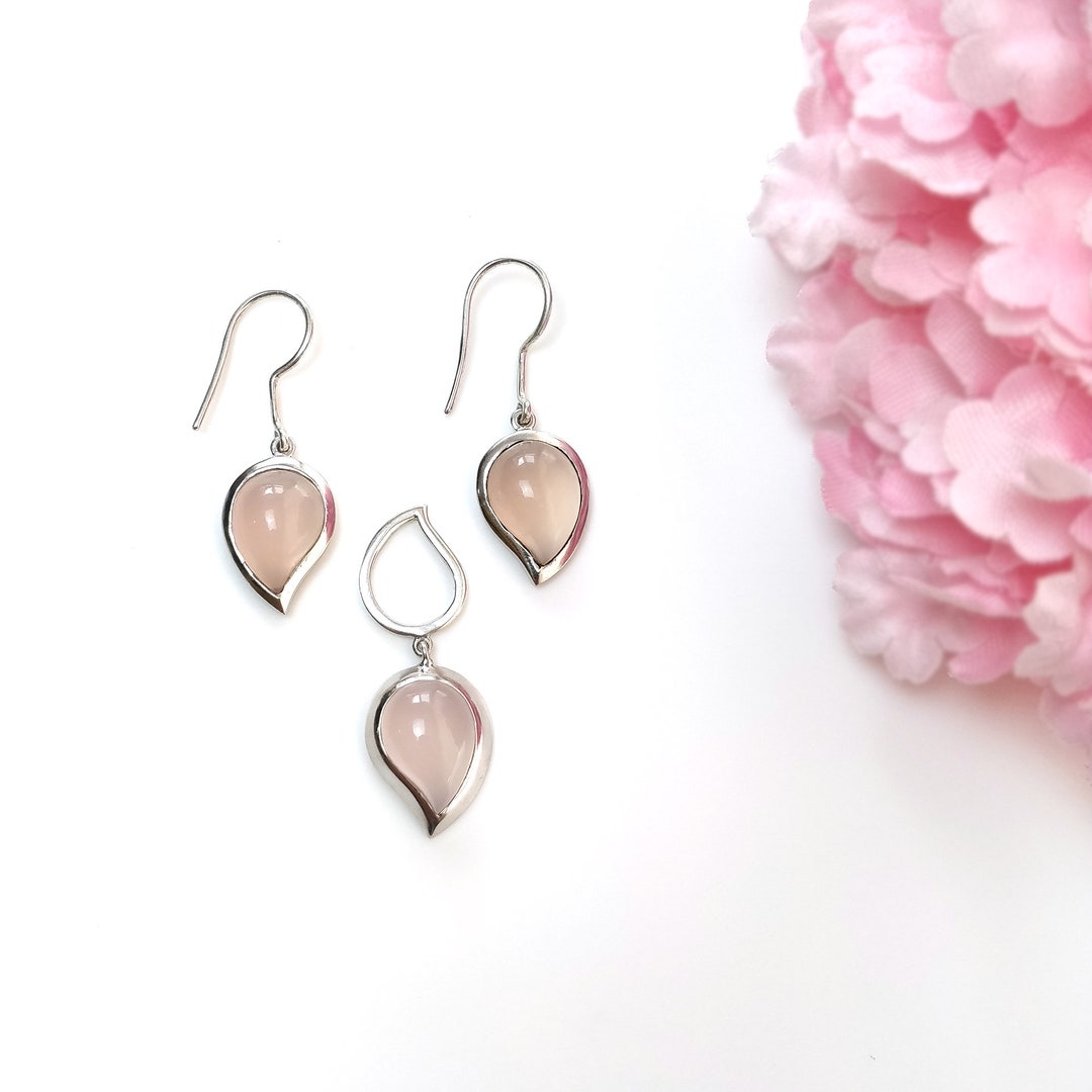 Pink Onyx Gemstone Jewelry Set : 925 Sterling Silver Natural Onyx Leaf ...