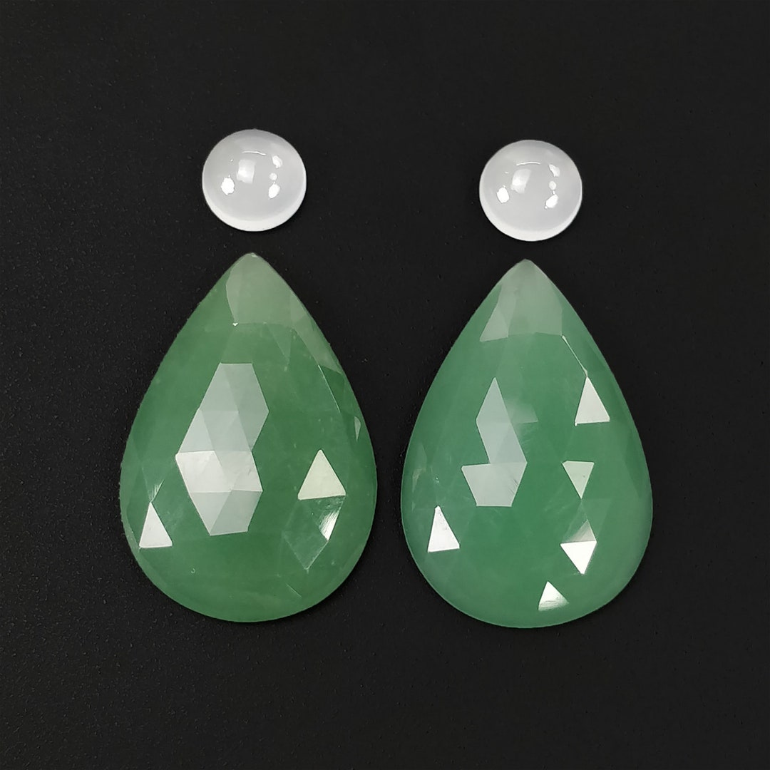 Green Quartzite & White Moonstone Gemstone Rose Cut : 57.70cts Natural ...