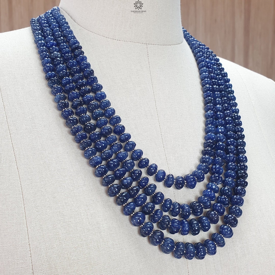 Blue Sapphire Melon Pumpkin Beads Necklace : 1456.60cts Natural ...