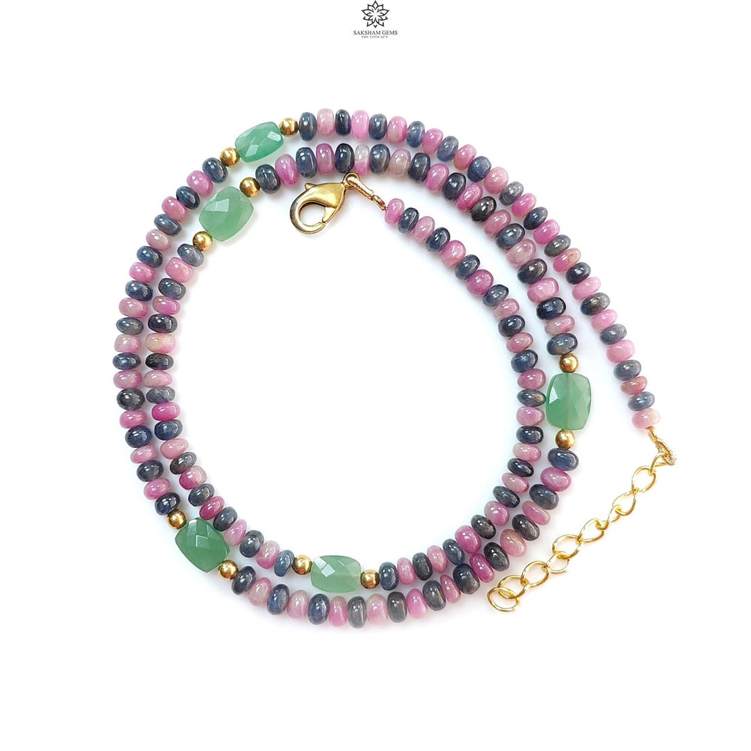 Zoisite Ruby Blue Sapphire Gemstone Beads Necklace: 18.02gms Natural ...