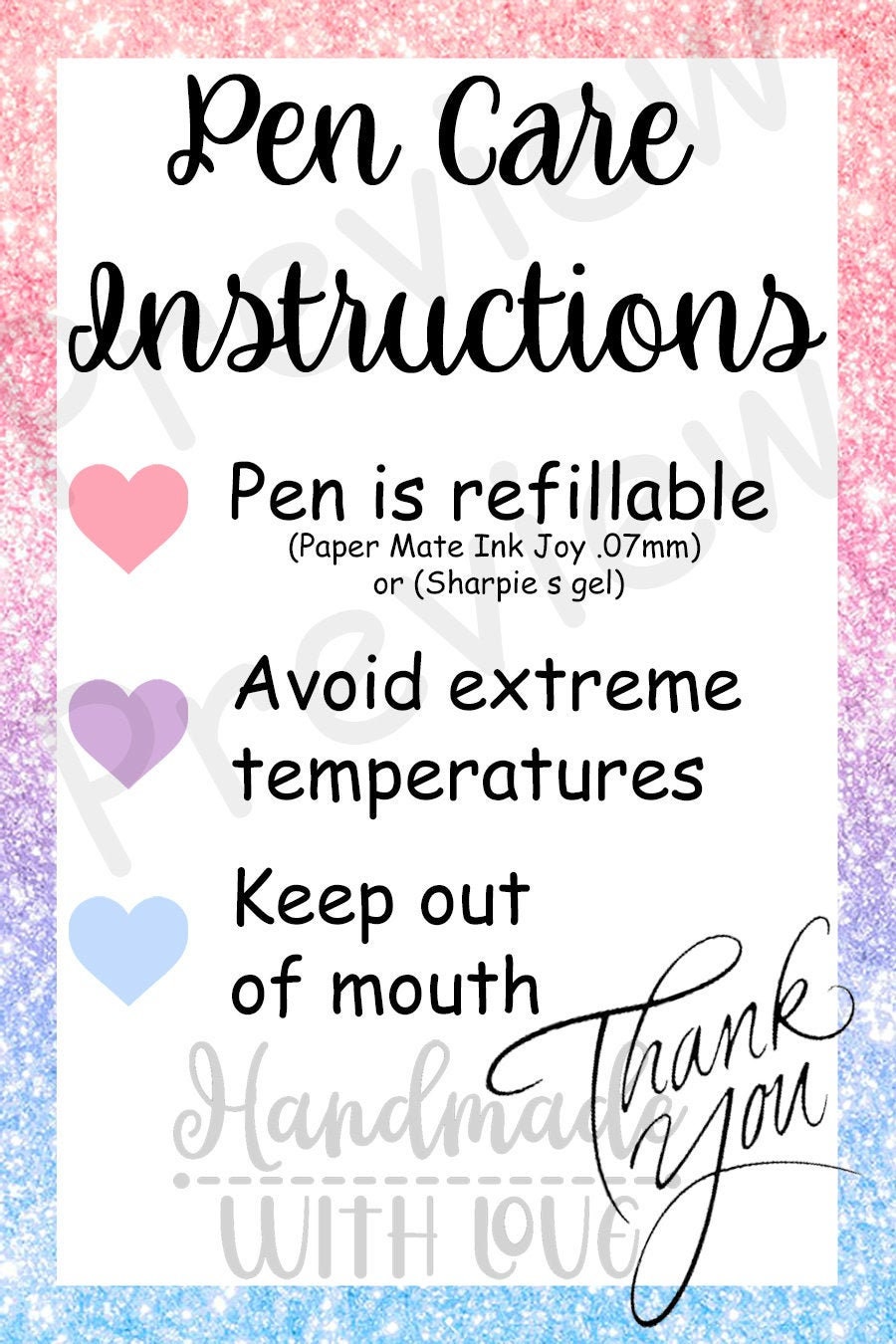 Epoxy Pen Care Card Digital Printable - Etsy