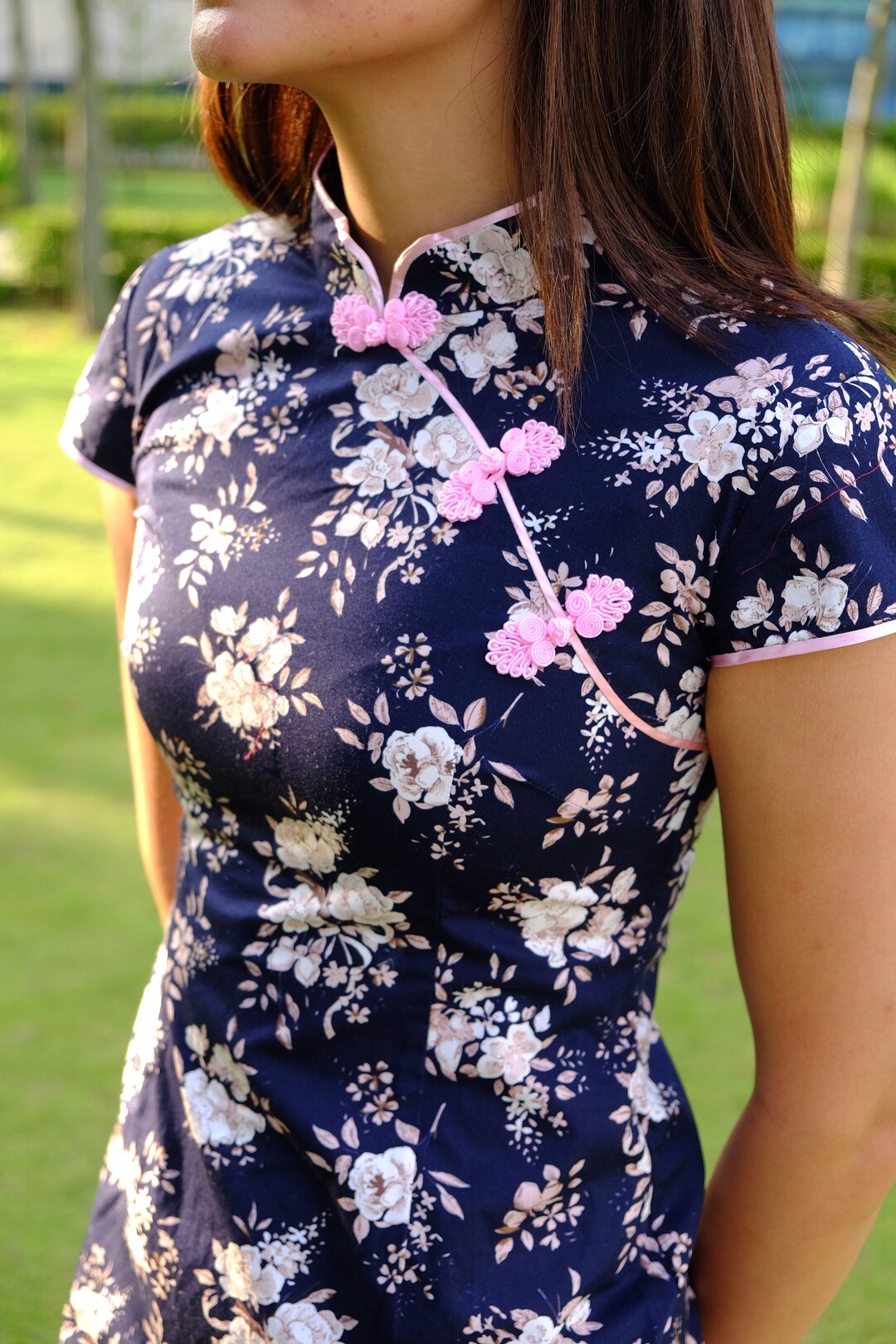 EMMA Classic Cotton Cheongsam in Dark Blue - Etsy