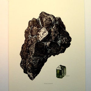 Antique Idocrase Print, 1967 Vesuvianite Color Engraving, Chrysolite ...