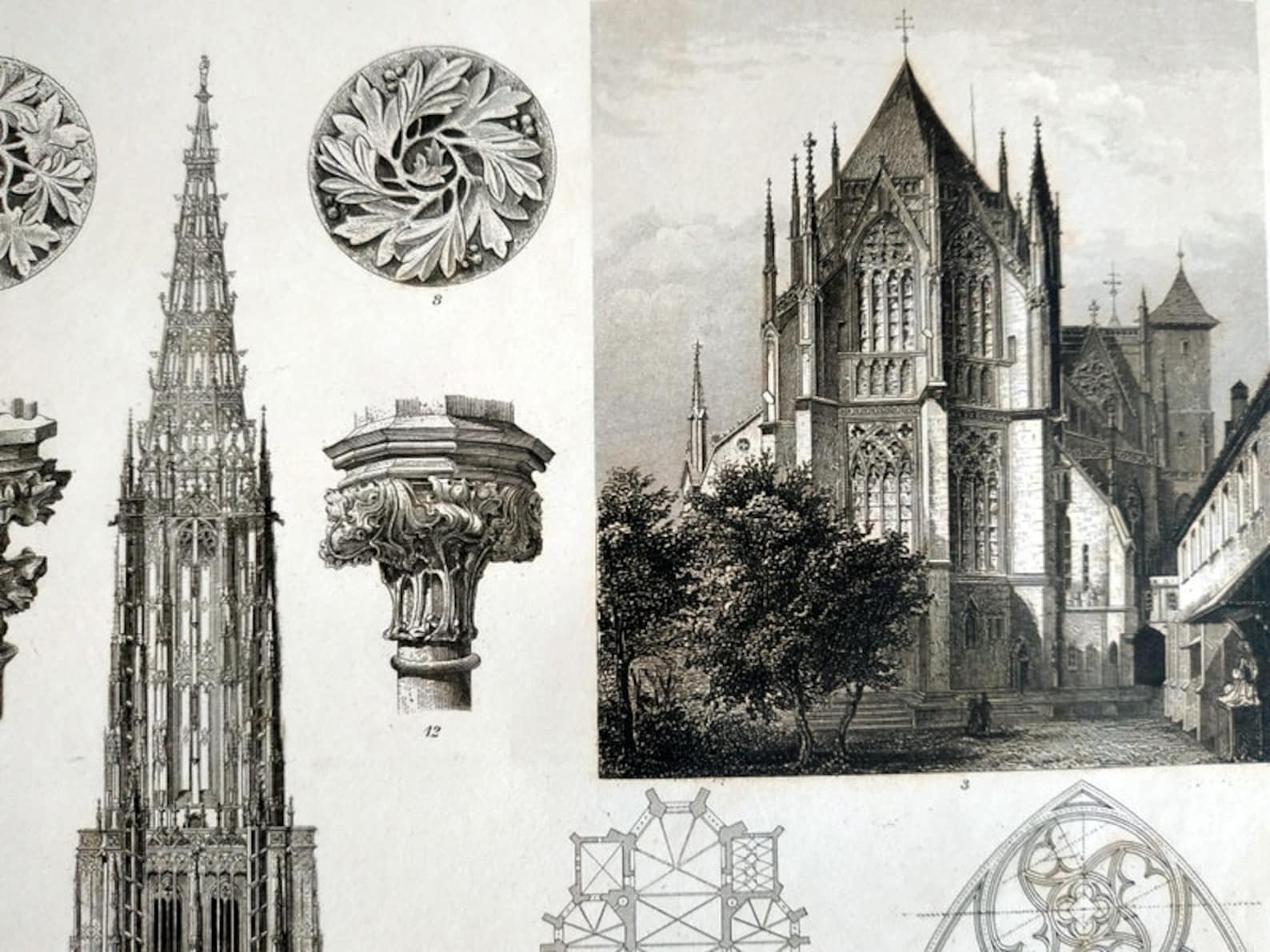 Antique GOTHIC ARCHITECTURE Engraving 1859 Ulm Cathedral | Etsy