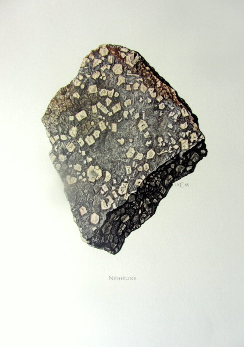 Vintage NEPHELINE Mineral Print, Antique 1967 Iigneous Rock Lithograph ...
