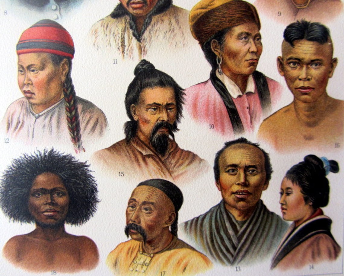 1904 Antique Asian NATIVE PEOPLE Color Lithograph Engraving | Etsy