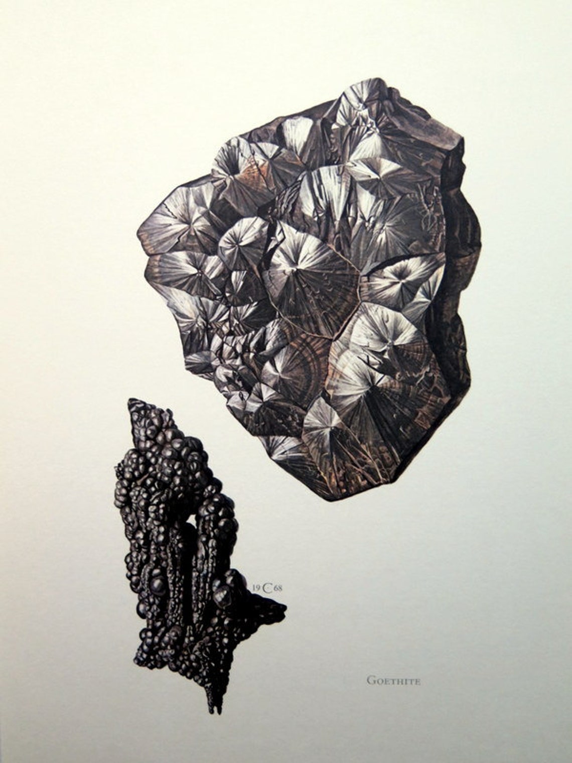 1967 Antique MINERAL Print, Vintage GOETHITE Color Lithograph, Oxide ...