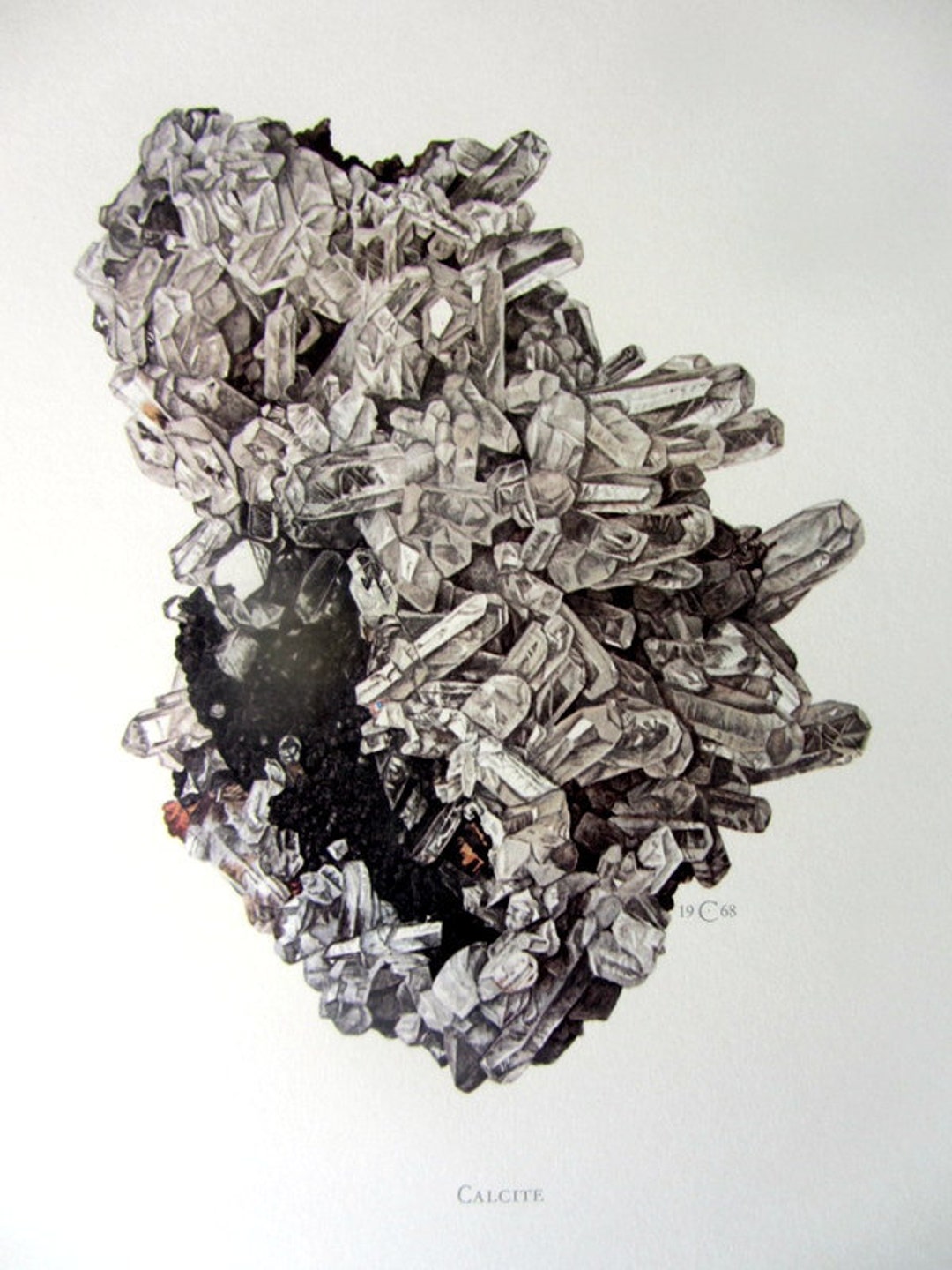 CALCITE MINERAL, 1967 Vintage Lithograph Print , Antique Color ...