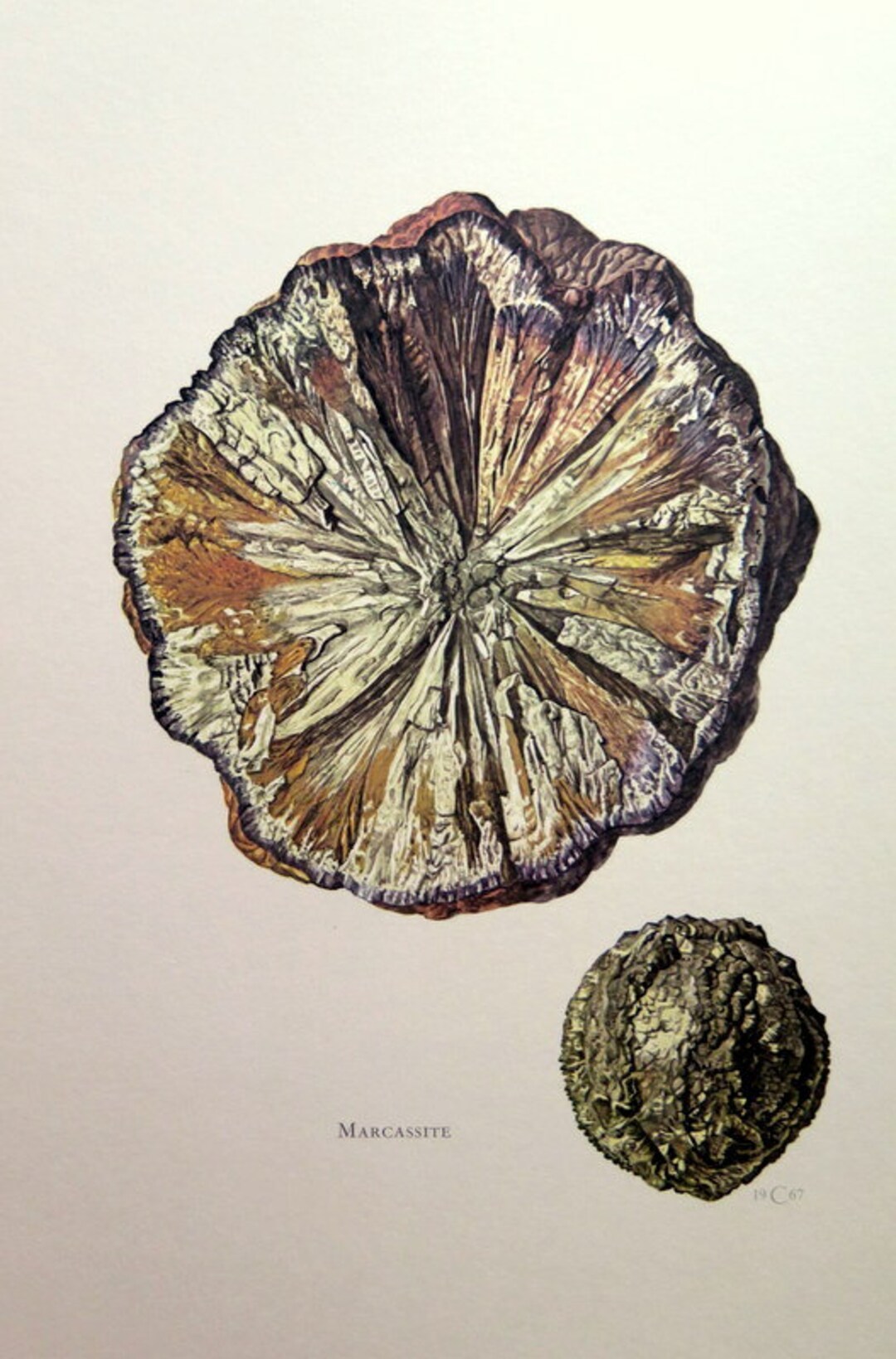 1967 Antique MARCASITE MINERAL Color Lithograph, Antique Color ...