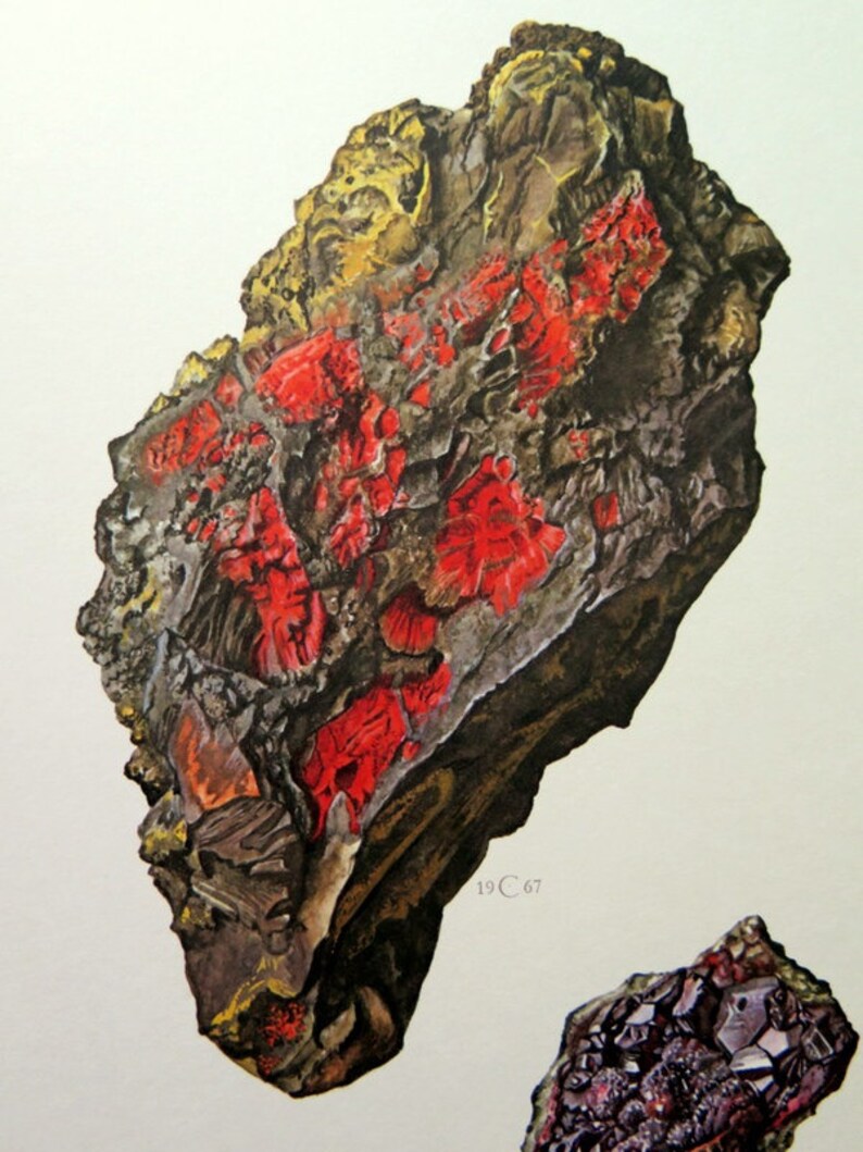 MINERAL GEM Print, CINNABAR Antique Vintage Engraving, 1960s Home Decor ...