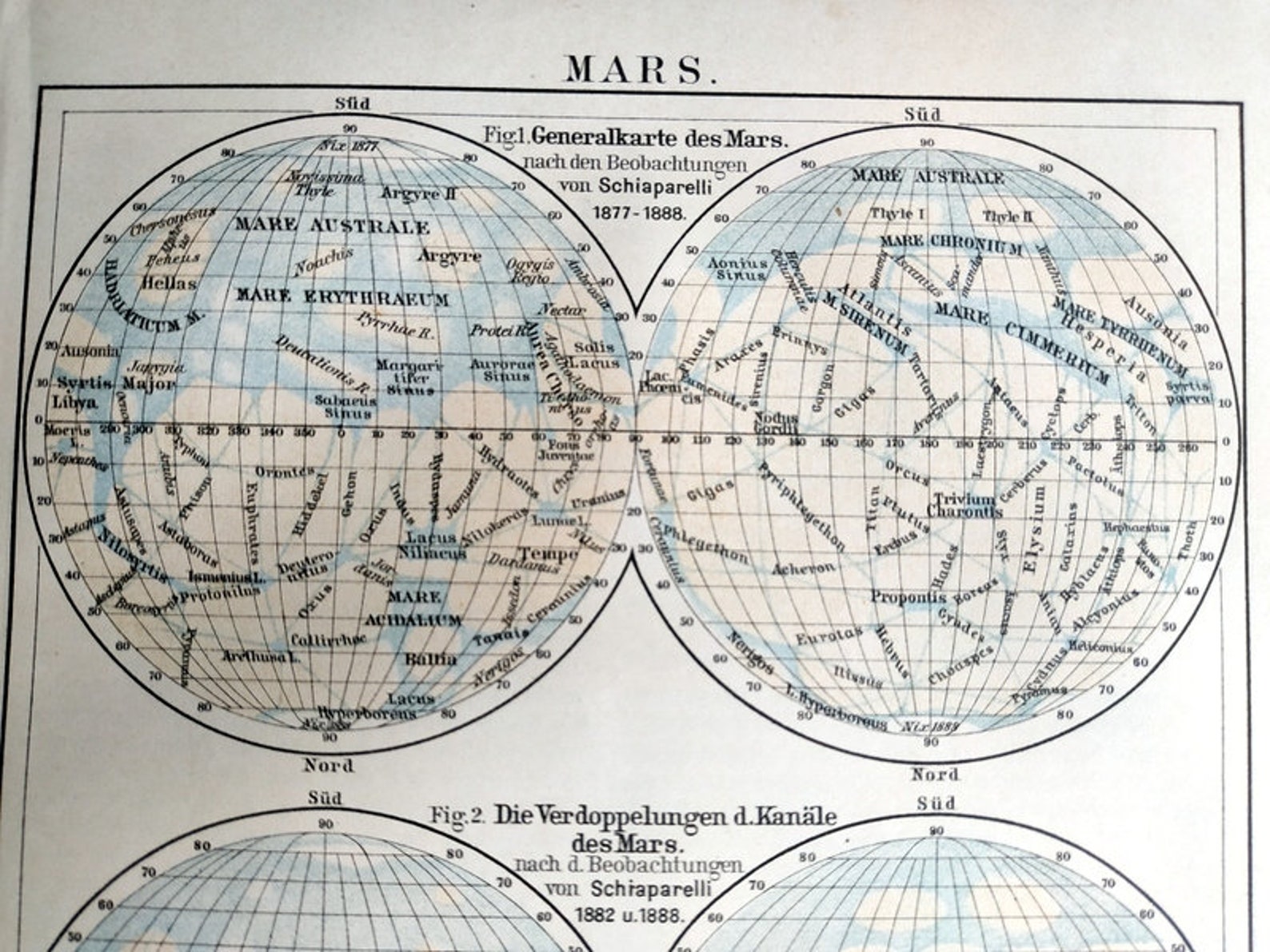 1905 Antique Astronomy Mars Chart Engraving Lithograph Map of - Etsy UK