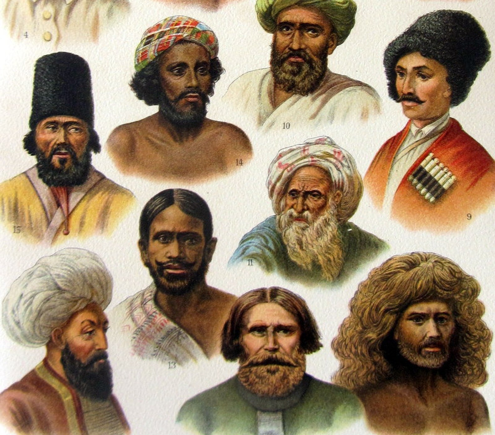 1904 Antique Asian NATIVE PEOPLE PRINT Engraving, Faces Human Races ...