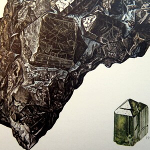 Antique Idocrase Print, 1967 Vesuvianite Color Engraving, Chrysolite ...