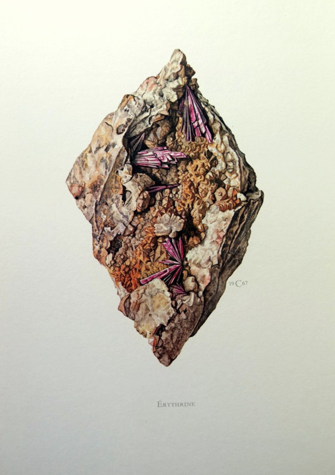 1967 Antique Color Print ERYTHRITE Mineral Vintage MINERAL - Etsy