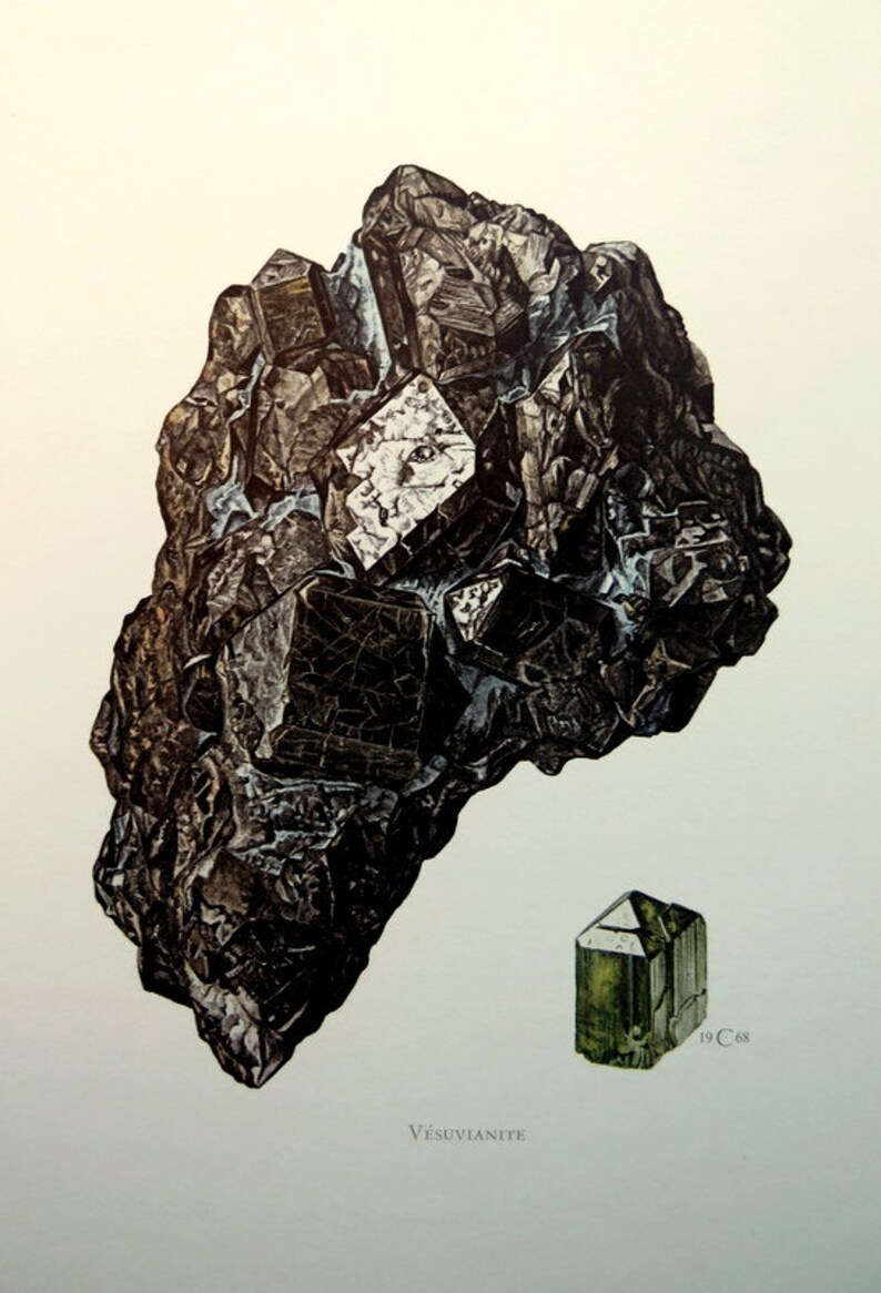 Antique Idocrase Print 1967 Vesuvianite Color Engraving - Etsy