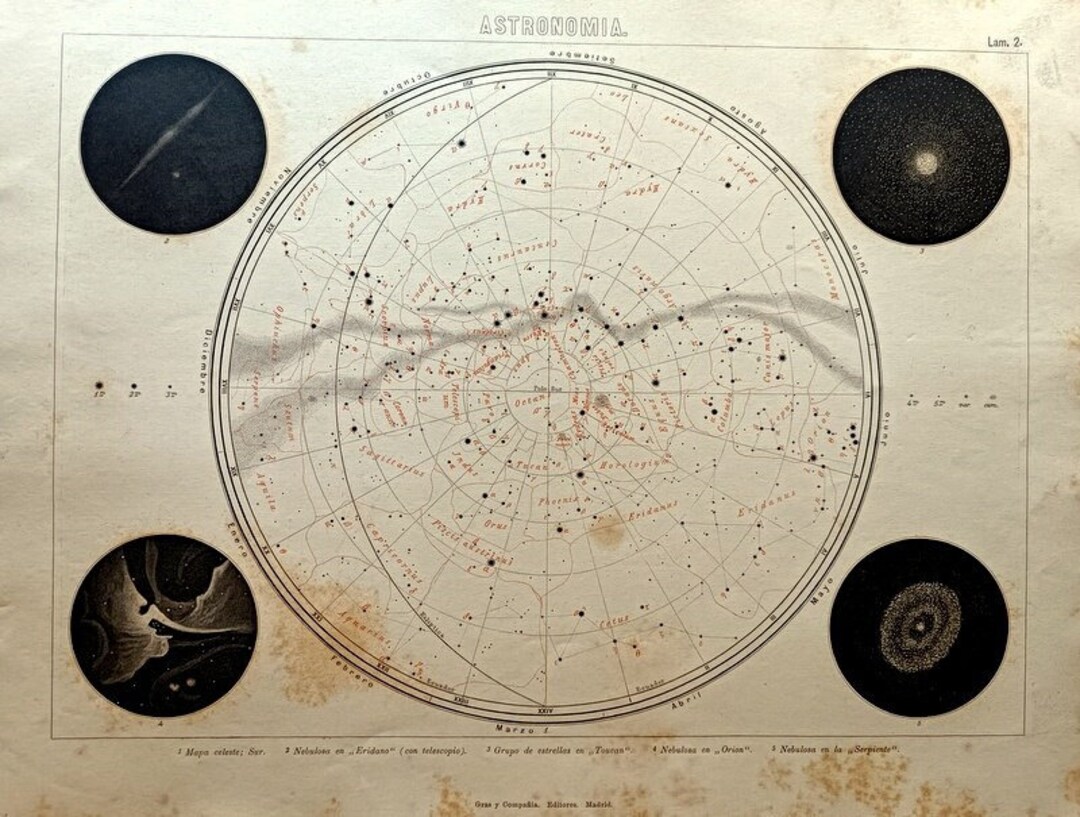1880 Antique Constellation Sky Chart Engraving Southern Hemisphere ...