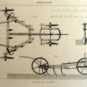 Antique Vintage Agricultural Machinery Engraving,1852 Original ...