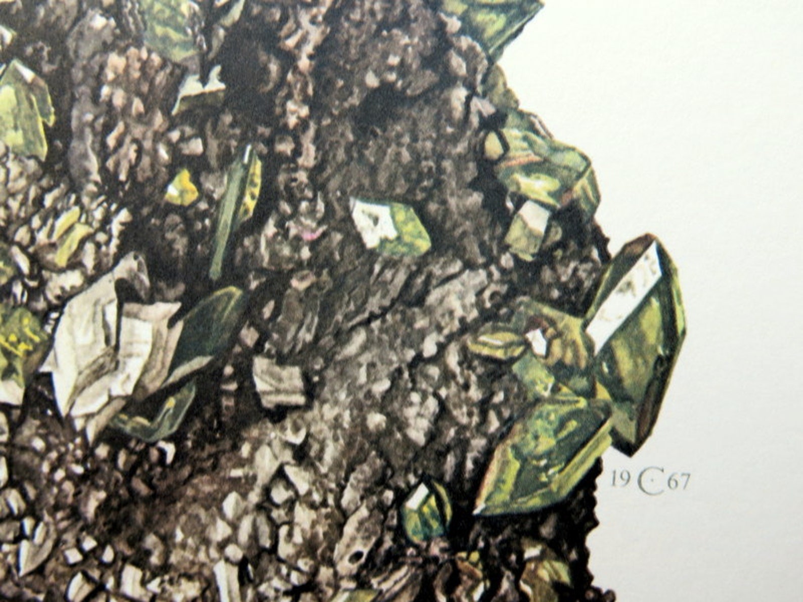 Antique Crystal TITANITE MINERAL Print, 1967 Vintage Green Sphene Color ...