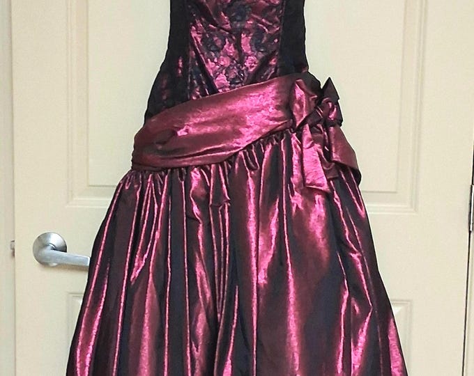 LORALIE ORIGINAL 80s Raspberry Fuchsia Black Metallic Strapless Formal ...