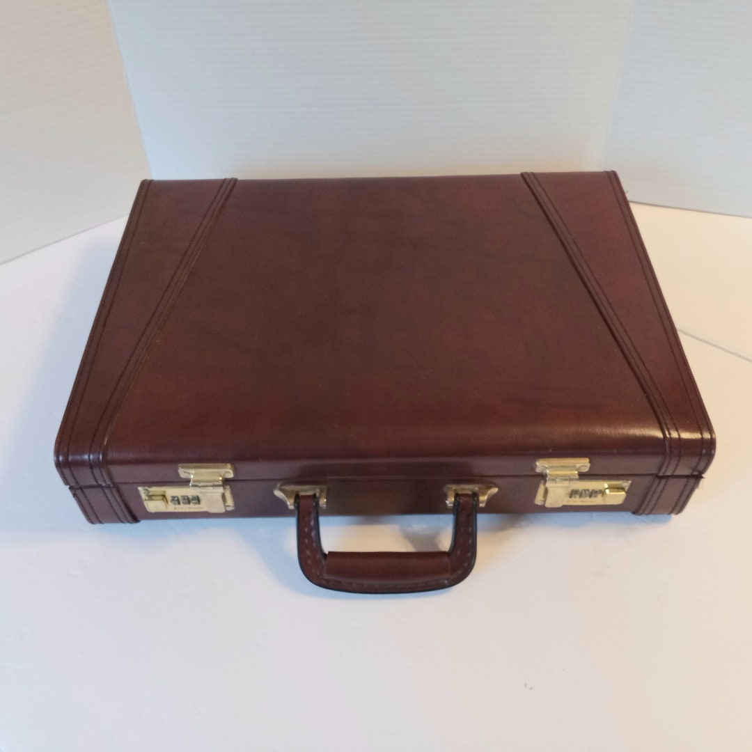 2727 Collection Burgundy Leather Briefcase / Attache With Brass ...