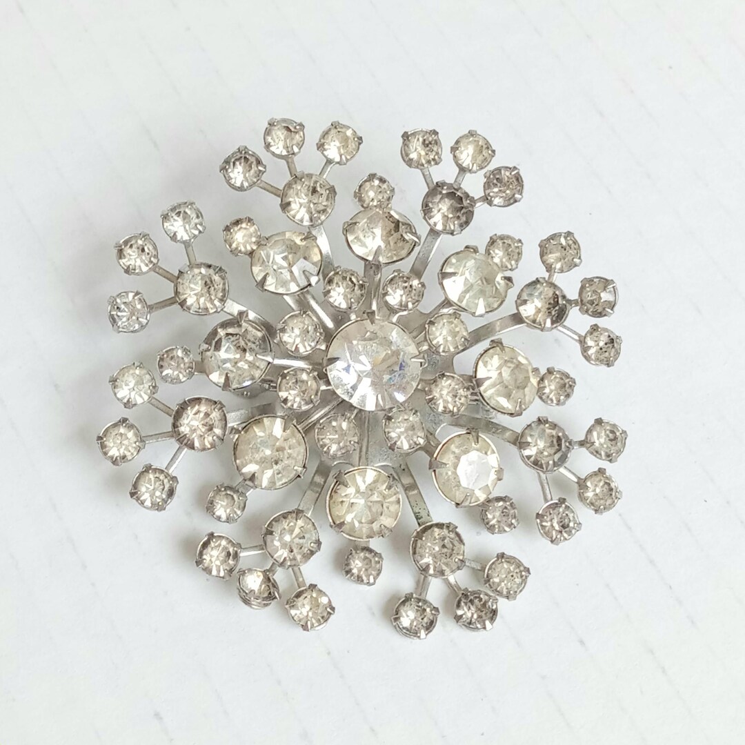 Sparkling Large Rhinestones Brooch With Cluster of Clear Faceted ...