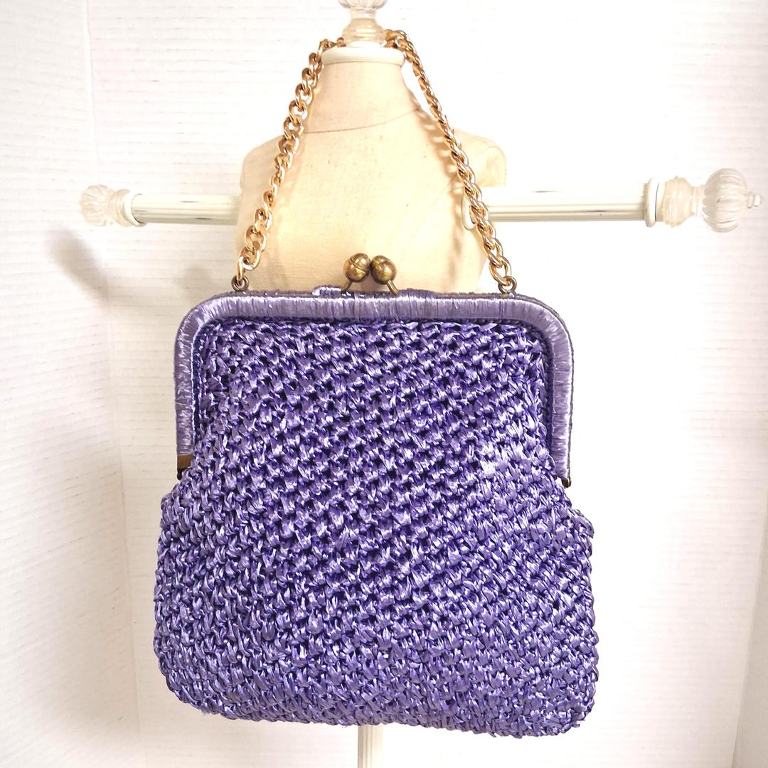 WALBURG of Italy Purple Raffia Handbag, Evening Bag, Purple Moire Satin ...