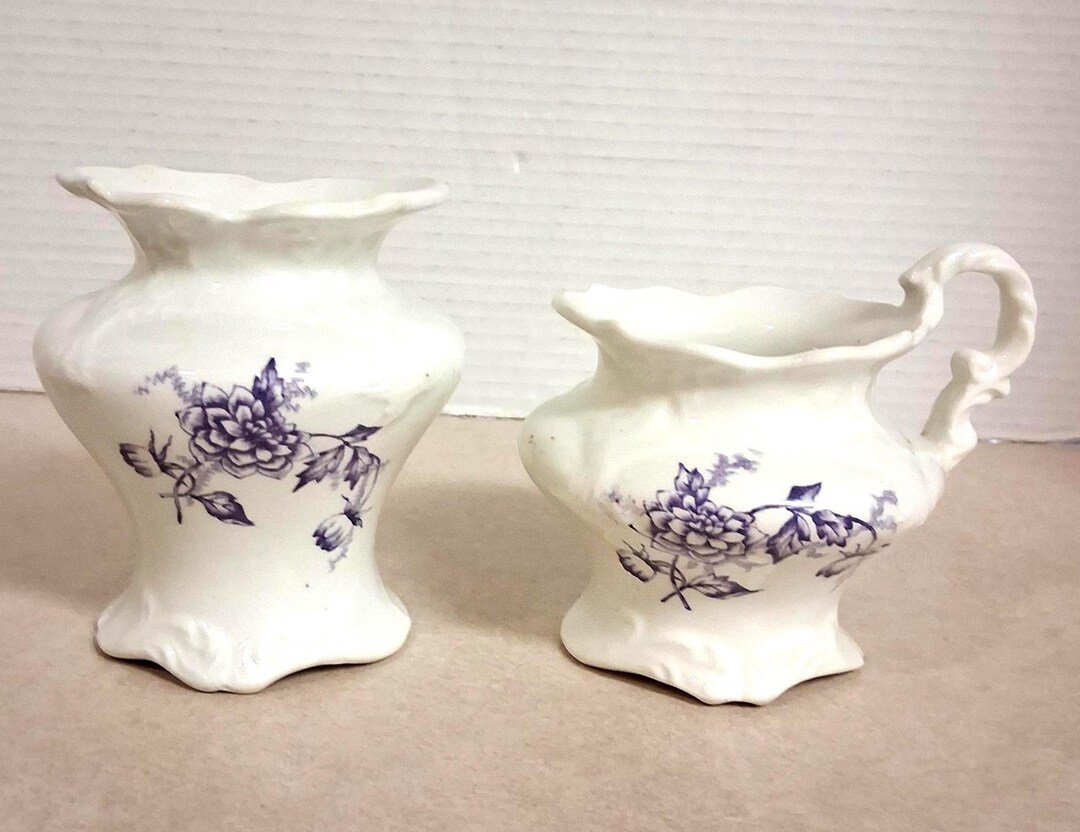 Antique APPHA Victorian Purple Floral Creamer and Sugar Set, Tall and ...