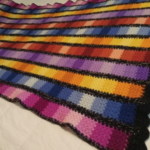 Vintage Black and Colorful Rainbow Afghan Hand Made Multicolor Blanket ...