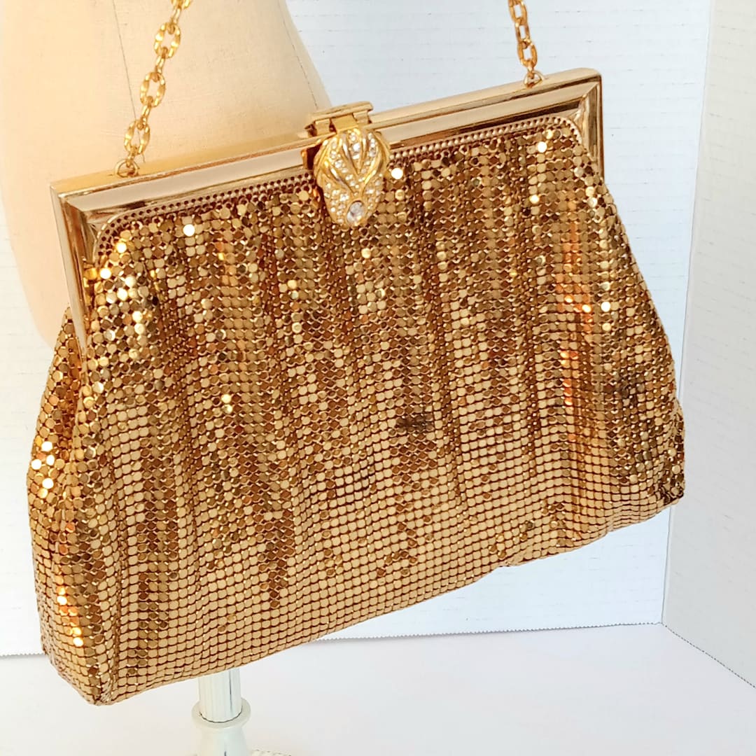 Sparkling Whiting and Davis Gold Mesh Evening Bag / Handbag With ...