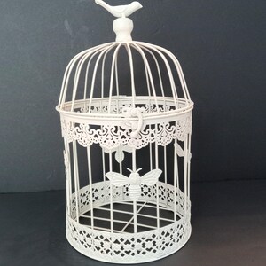 White Ornate Metal Bird Cage With Bird Finial and Dragonflies ...