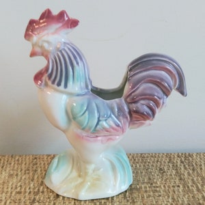 Vintage Rooster Wall Pocket, Beautiful Vintage Pastel Tones Bud Vase ...