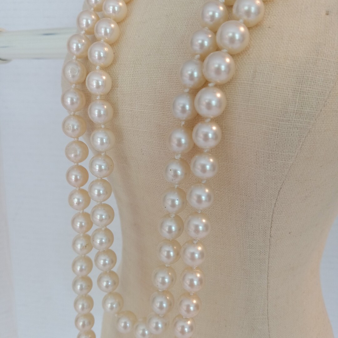 Very Long Faux Pearls Glass Beads Necklace Flapper Style Wear Long or ...