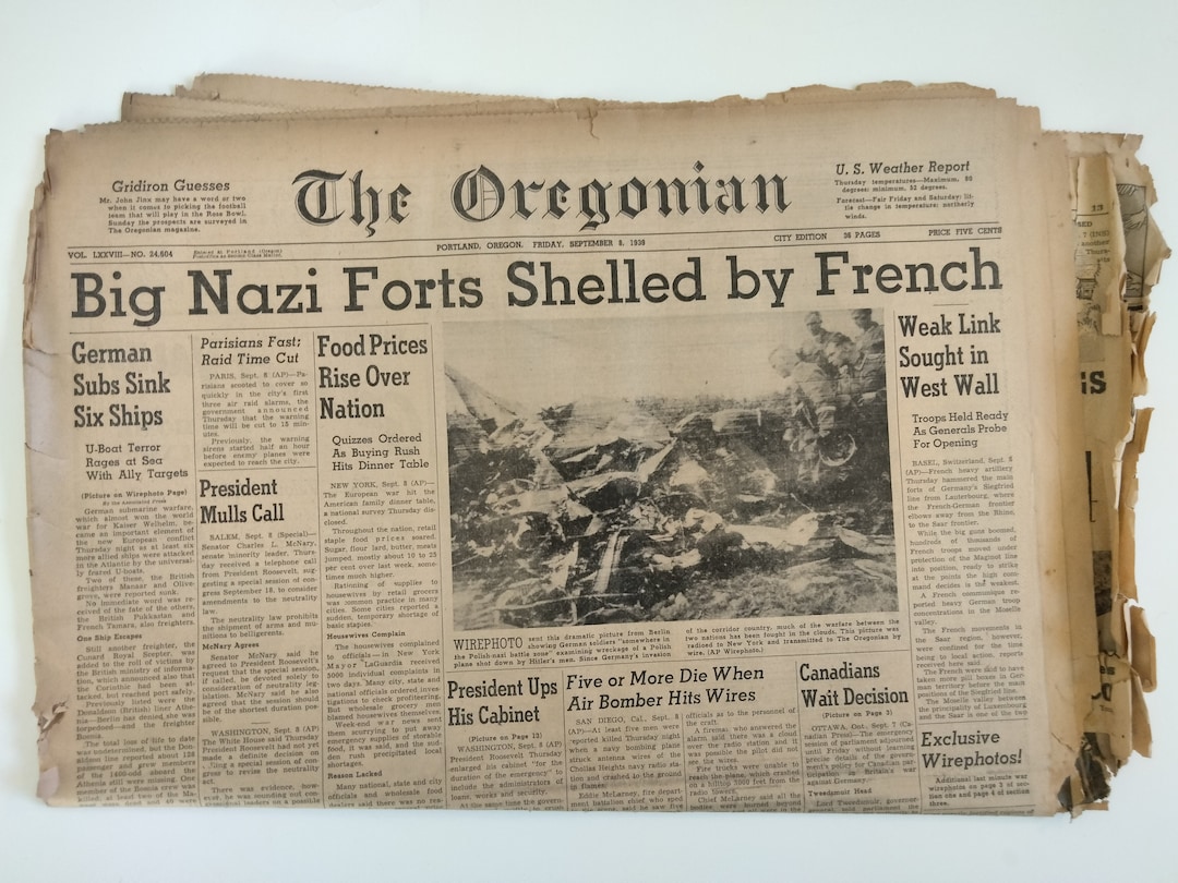 The Oregonian Newspaper 1939 September 8 Big NAZI Forts Shelled by ...