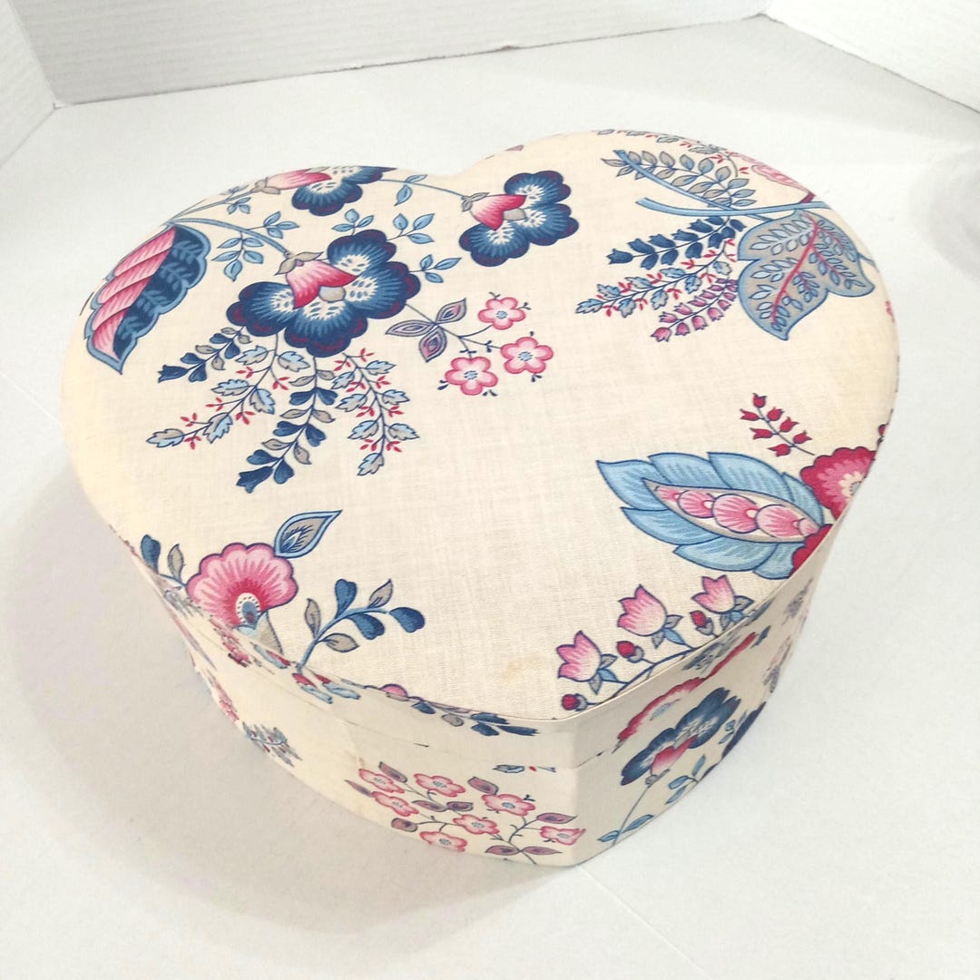 Vintage Floral Heart Hat Box: Blue & Cranberry Pink Design - Etsy
