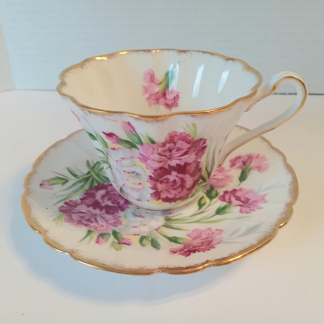 Carnation Fluted Teacup by Royal Stafford Bone China England 1950s Pink ...