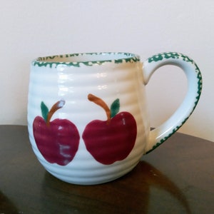Primitive Folk Apple Green Spatterware Pair of Mugs Green Spongeware ...