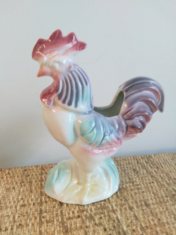 Vintage Rooster Wall Pocket Beautiful Vintage Pastel Tones - Etsy