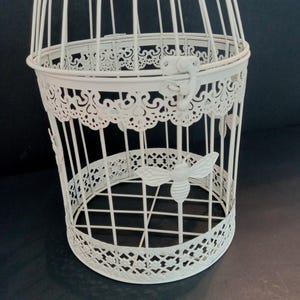 White Ornate Metal Bird Cage With Bird Finial and Dragonflies ...