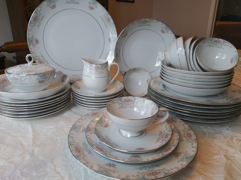 Kenmark Fine China Set in a Delicate Pink Roses Pattern Over a - Etsy