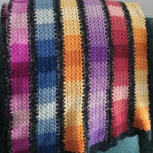 Vintage Black and Colorful Rainbow Afghan Hand Made Multicolor Blanket ...