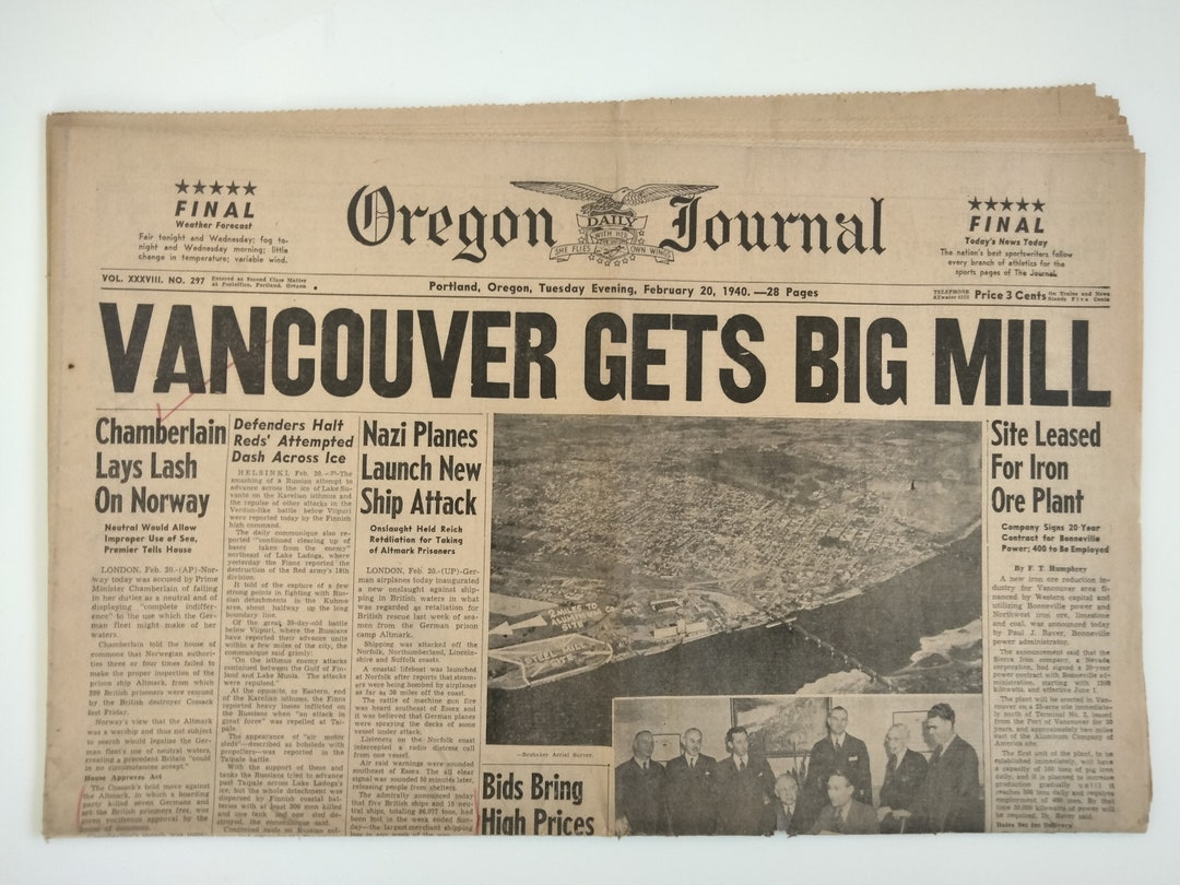 Oregon Journal Newspaper 1940 February 20 NAZI Planes Launch Attack in ...