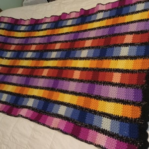 Vintage Black and Colorful Rainbow Afghan Hand Made Multicolor Blanket ...