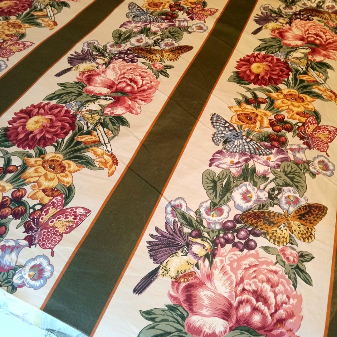 Vintage Botanical Fabric: Windsor, Birds & Butterflies, Richloom Screen ...